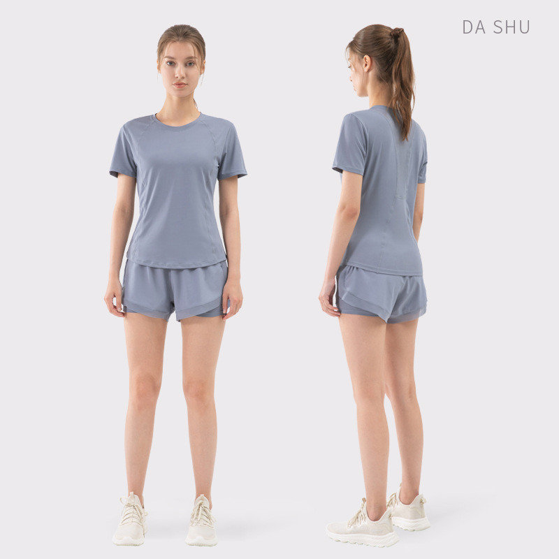 High Quality women short sleeve Yoga set Sexy Shorts Two Piece Sport set Women solid color sportswear in stock