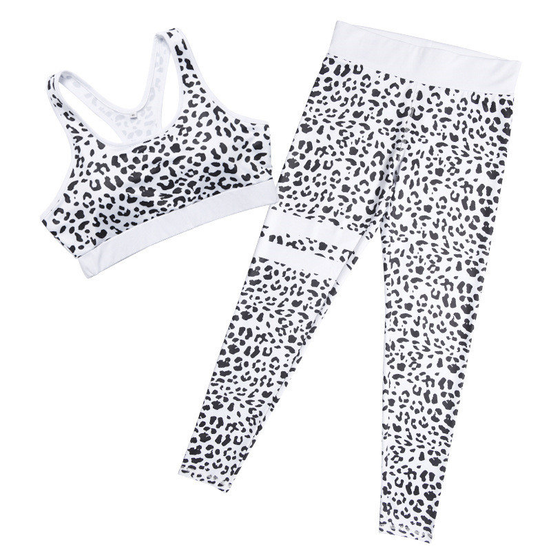 Women Widen stripe Sports Set Printed Dot Leopard Grain Yoga two piece Set Gym sportswear