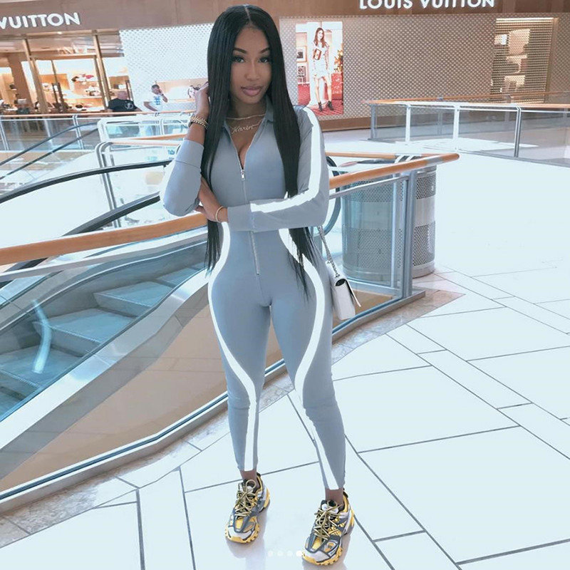 2020 women tight yoga Legging ladies Jumpsuit Long Sleeve Rompers Women Sexy front Zipper Clubwear One Piece Women Jumpsuits