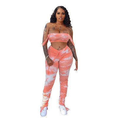 new design Beauty strapless Two Piece sports Set Women long pants Sportswear
