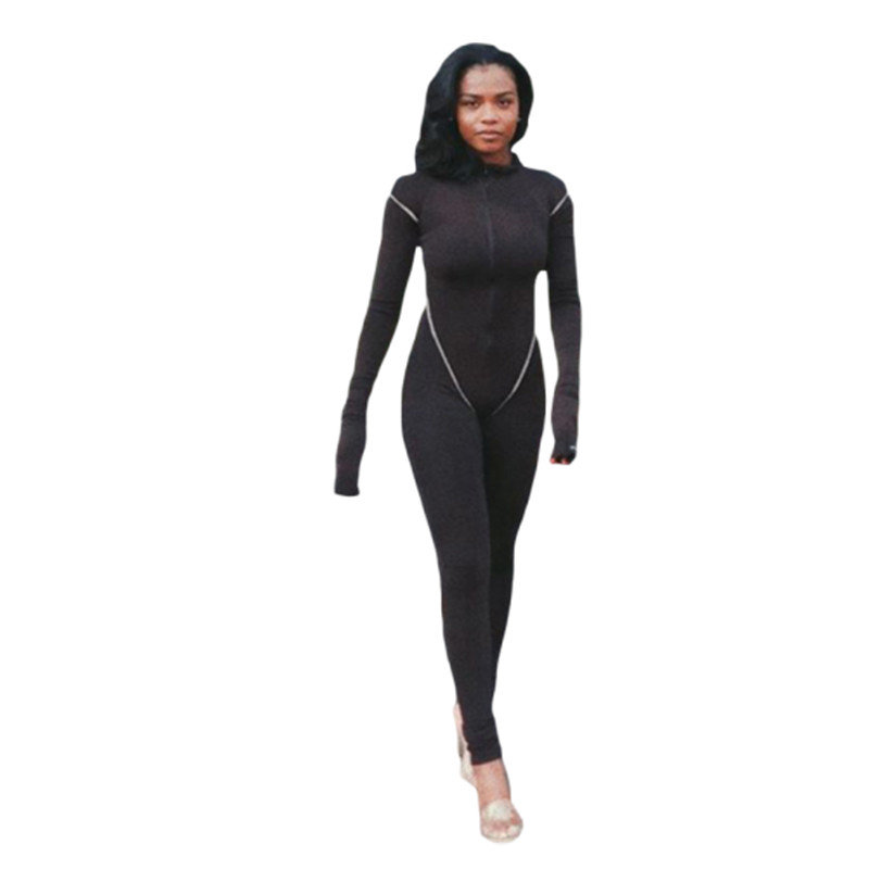 Women long sleeve fitness bra and pants sportswear front zippers yoga set skinny line jumpsuit