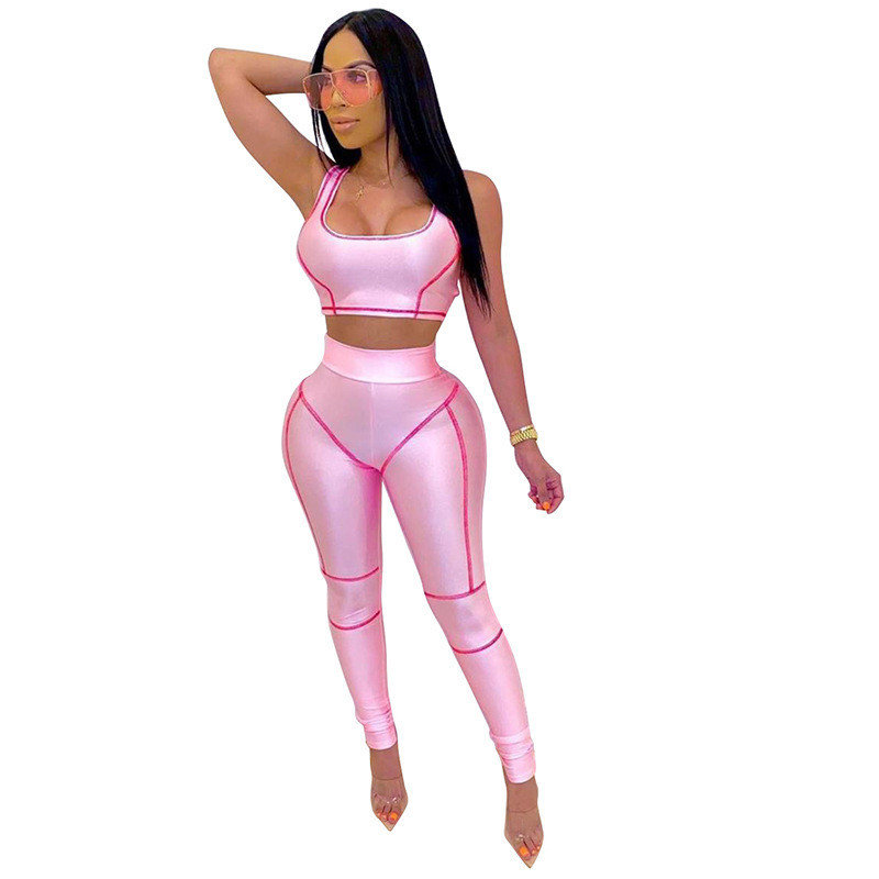 Hot Sale summer Sleeveless Stripe sportswear Sports Gym two pieces sports Sets women yoga