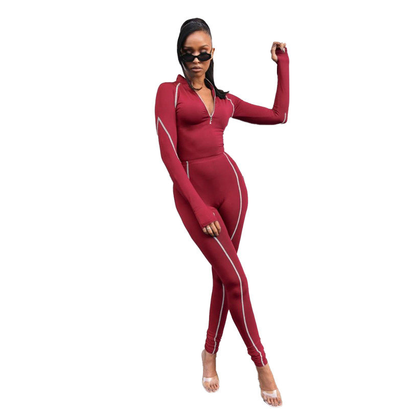 Women skinny jumpsuit pants patchwork fitness bodysuit female casual rompers work out sportswear
