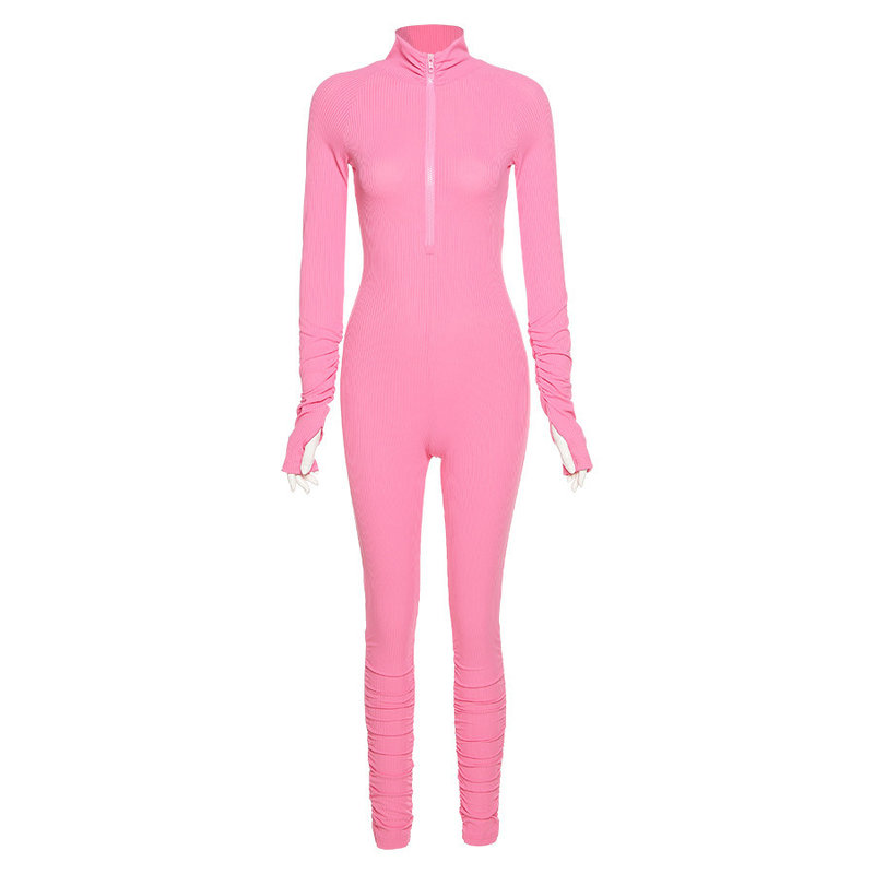 new Autumn Winter Tight Long Sleeve yoga set yoga Pants O- Neck Half Zipper Sexy Rompers Women Jumpsuit
