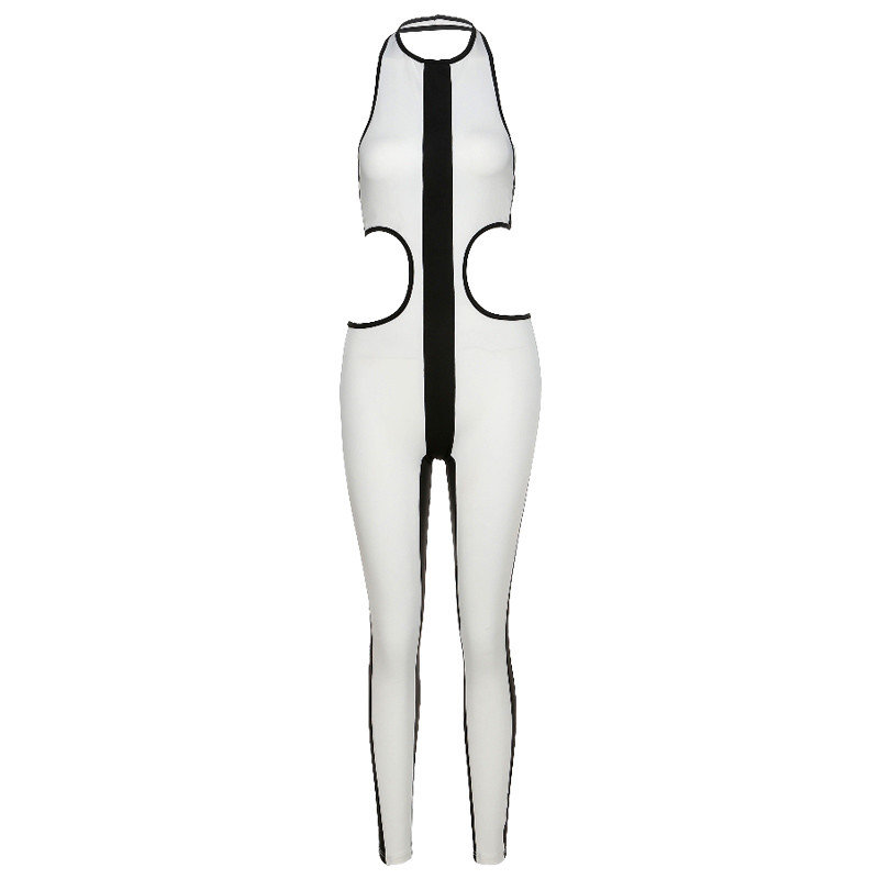 summer gym clothing trendy hollow out sexy one piece women long  jumpsuit round collar backless yogawear
