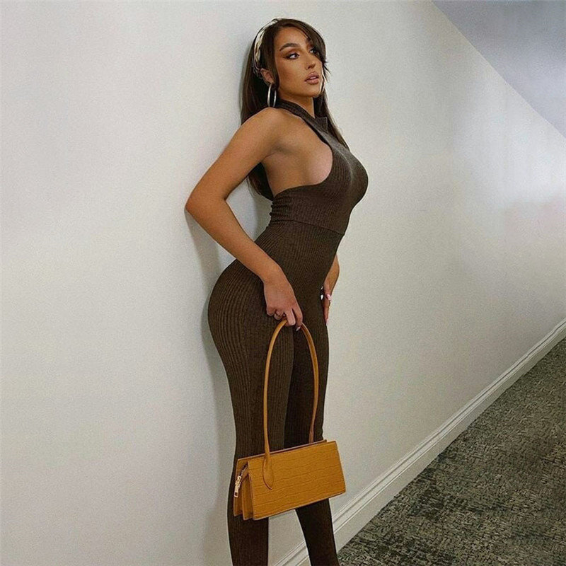 women summer high waist tight one-piece yoga set backless sleeveless sportswear solid color casual jumpsuits