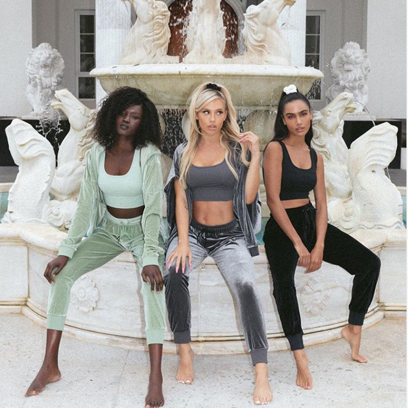 New arrivals fashion long sleeve sports wear women sweatwear yoga pants and hoodie coat ladies loose tracksuits 2 piece yoga set