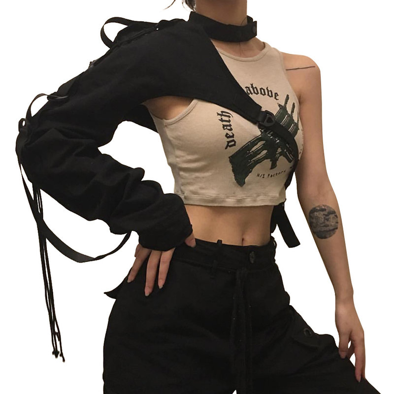 2020 autumn new sexy casual women daily clothing long sleeve T-shirt bandage crop tops one-shoulder women tops