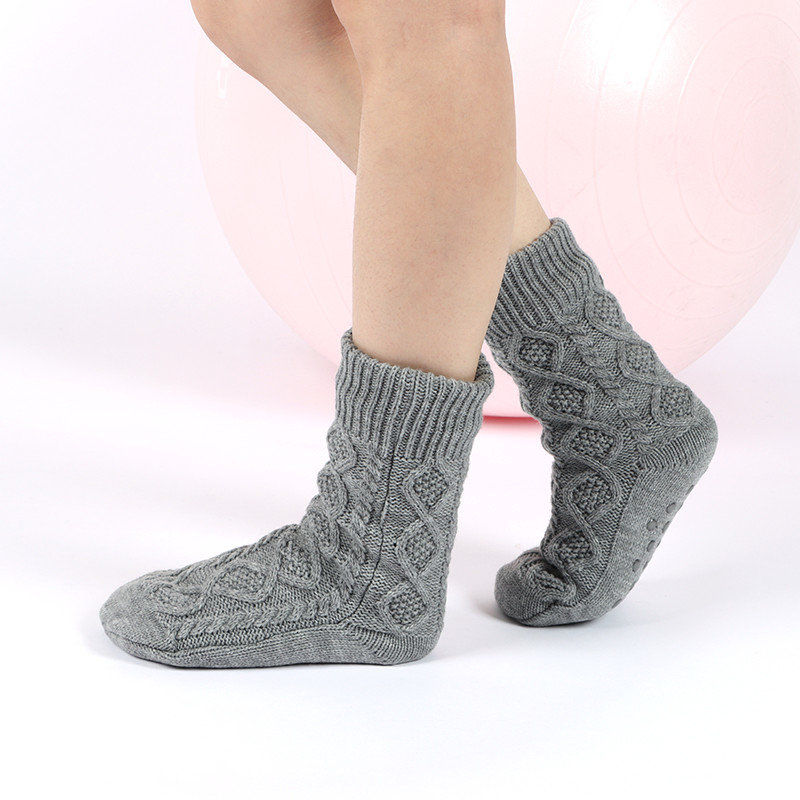 good quality women skin-friendly antiskid socks solid color diamond knitted socks thick slipper socks