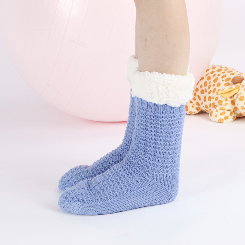 female new mid-length non-slip socks polyester fluffy socks solid color socks with fine good workmanship