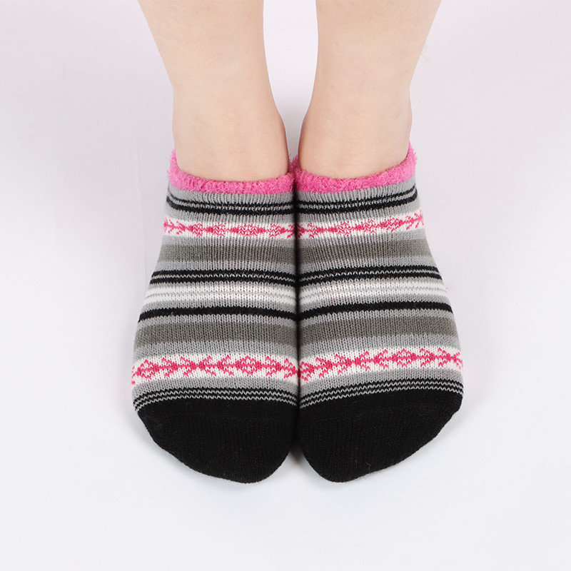 women new soft stripe pattern patch color socks non-slip knitted ankle-length sweat absorbed socks