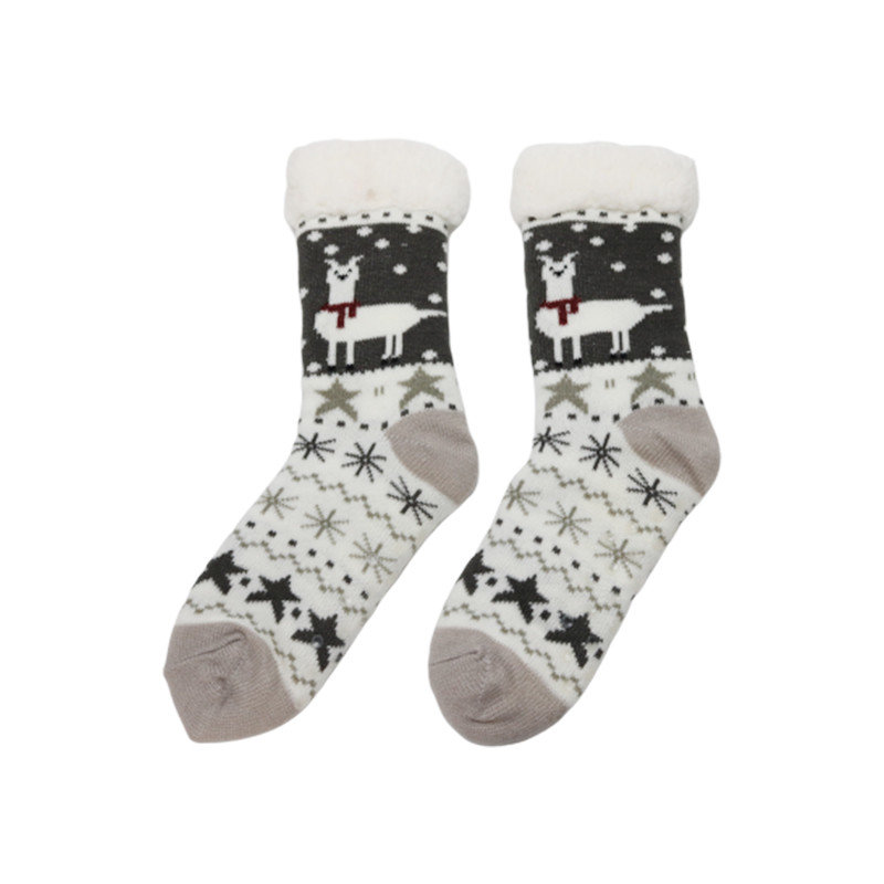 White Cute Animal Knitted Home Socks Warm Sherpa Lining For Winter