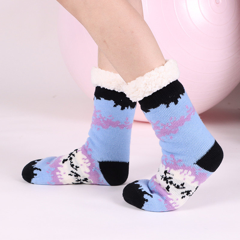 Women Knit Chunky Fuzzy Slipper Socks Warm Thick Fluffy faux fur Lined pattern Stockings ladies Winter home Socks