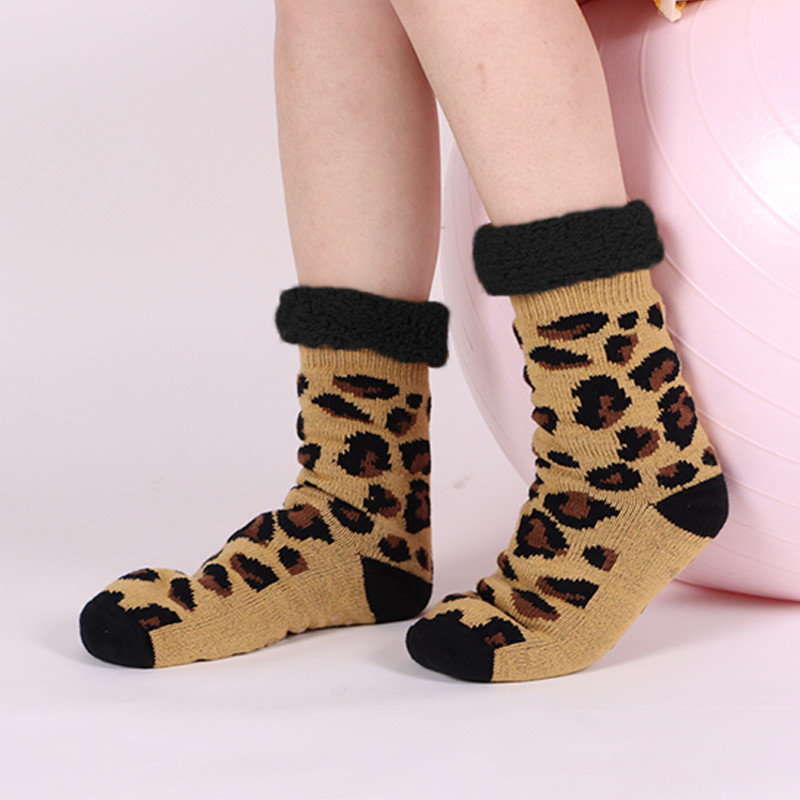 women Sexy Leopard Print Socks ladies Street style Long Sock girls Cute thick fluffy antiskid slipper Socks