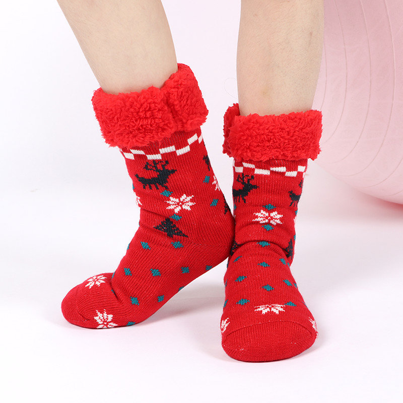 women comfortable soft socks antiskid breathable slipper socks with lovely milu deer thick fur lining china sock wholesale