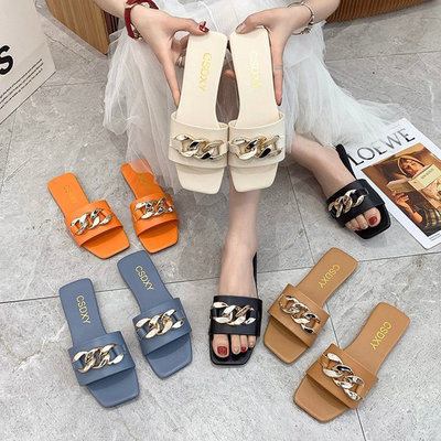 quality Summer sandals women new design Metal Chain Fashion Flat Casual Shoes outdoor Footwear large Size slippers 2022 Hot factory
