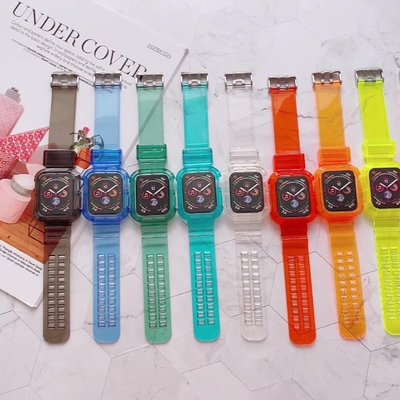 Amazon Clear Hot Selling Rubber Watch Strap For Apple Watch iWatch Band Series 6 5 4 3 2 1 Se Full Shockproof Bumper Case