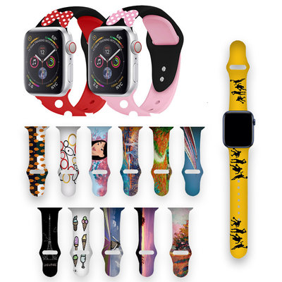 38mm 40mm Breathable Luxury Custom Sport Designer Printed Rubber Silicone Watch Band Straps For Iwatch Apple Watch Se 6 5 4