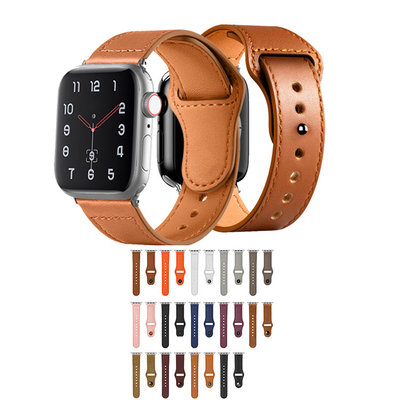 Retro Litchi Leather Watch Band Luxury Genuine Leather Pattern Buckle For Apple Iwatch 42mm 44mm Strap