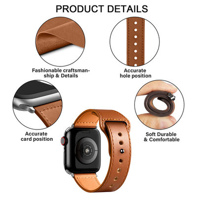 Retro Litchi Leather Watch Band Luxury Genuine Leather Pattern Buckle For Apple Iwatch 42mm 44mm Strap