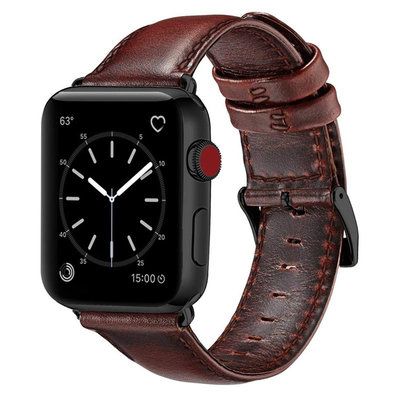 Leather factory direct sales fashion strap fashion black men's red-brown genuine leather strap for Apple watch band 42mm 44mm