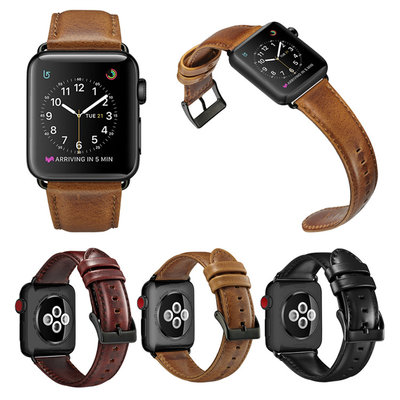 Leather factory direct sales fashion strap fashion black men's red-brown genuine leather strap for Apple watch band 42mm 44mm