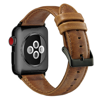 Leather factory direct sales fashion strap fashion black men's red-brown genuine leather strap for Apple watch band 42mm 44mm