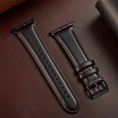 Leather factory direct sales fashion strap fashion black men's red-brown genuine leather strap for Apple watch band 42mm 44mm