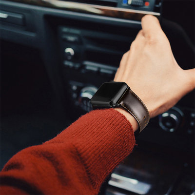 Leather factory direct sales fashion strap fashion black men's red-brown genuine leather strap for Apple watch band 42mm 44mm