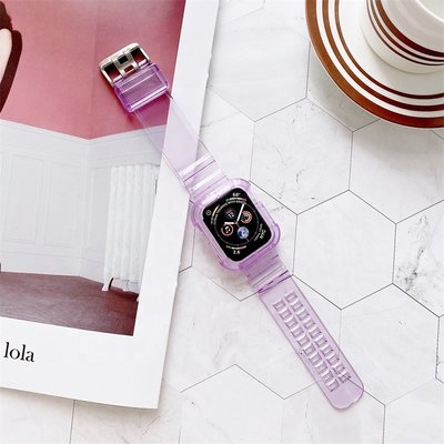 Clear Colorful Sport Plastic Watch Band Strap With Case For Apple Watch 7 6 Glacier Straps 44mm 41mm 45mm Luxury Watch Band