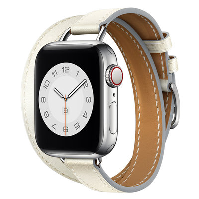 Leather Factory Customize Double Circle Leather Watch Strap Adjustable Straps For Apple I Watch Strap 38mm 40mm 42mm 44mm