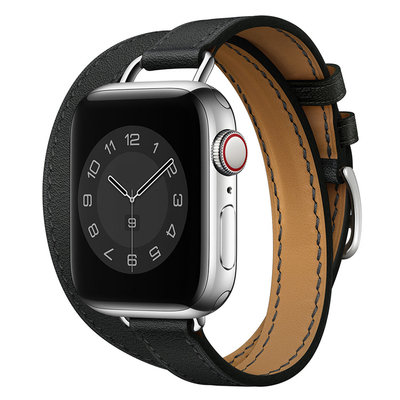 Leather Factory Customize Double Circle Leather Watch Strap Adjustable Straps For Apple I Watch Strap 38mm 40mm 42mm 44mm
