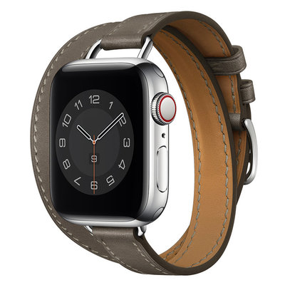 Leather Factory Customize Double Circle Leather Watch Strap Adjustable Straps For Apple I Watch Strap 38mm 40mm 42mm 44mm