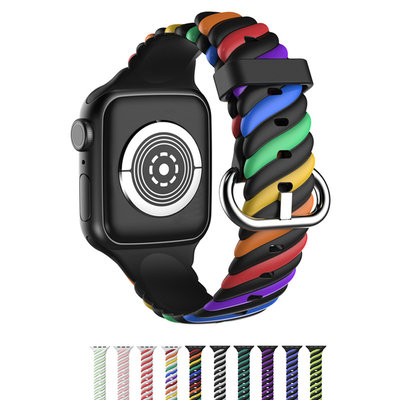 Fashionable Watch Band 38/40mm 42/44mm Woven Texture Rubber Strap For iWatch Rainbow Sport Liquid Silicone Printing Watch Band For Apple