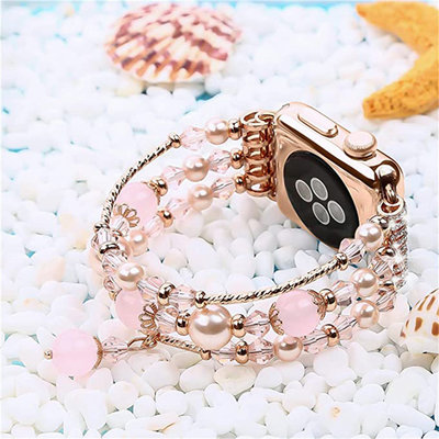 Hot Sale Fashionable Pearl Strap Elastic Watch Bands For Se 6 5 Series 7 Apple Watch Band Jewelry Wrist Strap 4 3 For Iwatch Women Bling Wristband