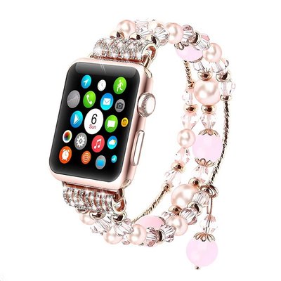 Trendy Watch Band For Apple Watch Strap Women Jewelry Pearl Luxury Charm Bracelet For iWatch 38mm 40mm Natural Agate 41mm Beaded Smart Watch Band