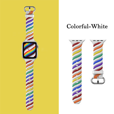 Trendy Watch Strap Fashion Rainbow Sports Watch Band For Apple Watch Band 38 40 42 44 Mm Silicon Watch Band For Iwatch Replacement Watch Band