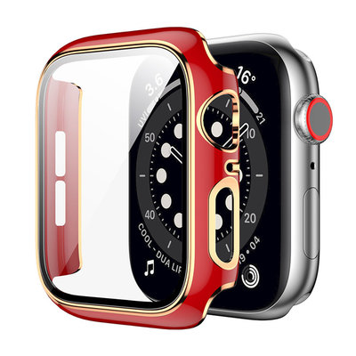 PC+Glass Plating Factory Protector Hard PC Watch Case For Apple Watch 44mm 42mm 40mm 38mm Tempered Glass Protector For Iwatch