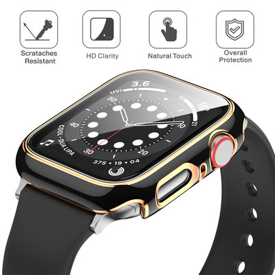 PC+Glass Plating Factory Protector Hard PC Watch Case For Apple Watch 44mm 42mm 40mm 38mm Tempered Glass Protector For Iwatch