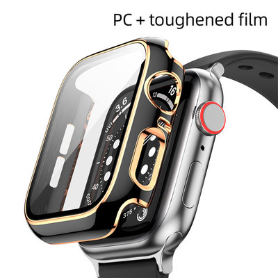 PC+Glass Plating Factory Protector Hard PC Watch Case For Apple Watch 44mm 42mm 40mm 38mm Tempered Glass Protector For Iwatch