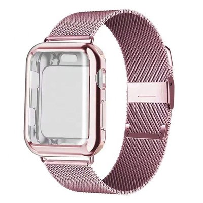 High Quality For Apple Watch Iwatch 1/2/3 38mm/42mm Strap Milanese Strap Stainless Steel Buckle Case Metal Protective Frame