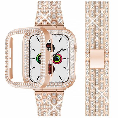 Watch Band and Case Luxury For Bling Diamond Metal Watch Band PC Case Apple Watch Jewelry Combine For Iwatch Strap Bumper Watch Protective Cover