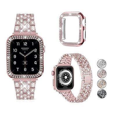 Watch Band and Case Luxury For Bling Diamond Metal Watch Band PC Case Apple Watch Jewelry Combine For Iwatch Strap Bumper Watch Protective Cover