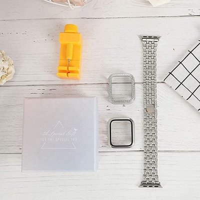 Watch Band and Case Luxury For Bling Diamond Metal Watch Band PC Case Apple Watch Jewelry Combine For Iwatch Strap Bumper Watch Protective Cover