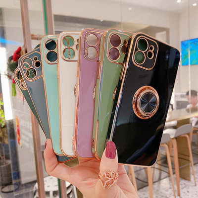 Luxury Shockproof Ring Holder Case For Iphone 11 7 8 plus Gold Plating Metal Stand Phone Cover For Iphone 13 12 pro Max Xs Xr Silicone