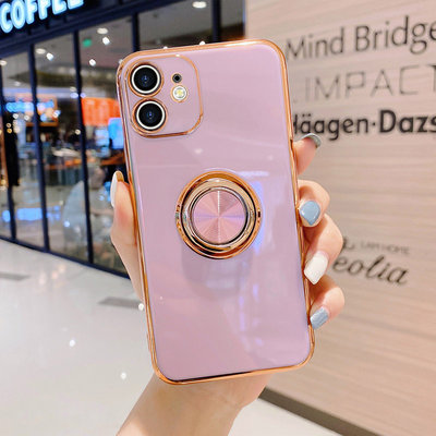 Luxury Shockproof Ring Holder Case For Iphone 11 7 8 plus Gold Plating Metal Stand Phone Cover For Iphone 13 12 pro Max Xs Xr Silicone