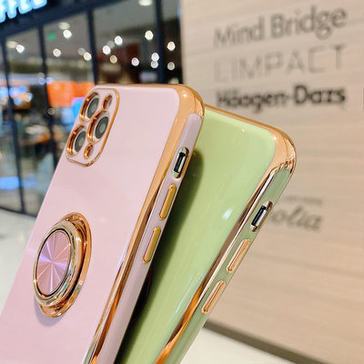 Luxury Shockproof Ring Holder Case For Iphone 11 7 8 plus Gold Plating Metal Stand Phone Cover For Iphone 13 12 pro Max Xs Xr Silicone