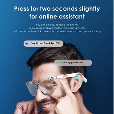 Music+phone Open Voice Calls Smart Audio Glass Ear Anti-Blue Lightweight Open Speaker With Blue Etooth Connectivity For Game Meeting Traveling Workout