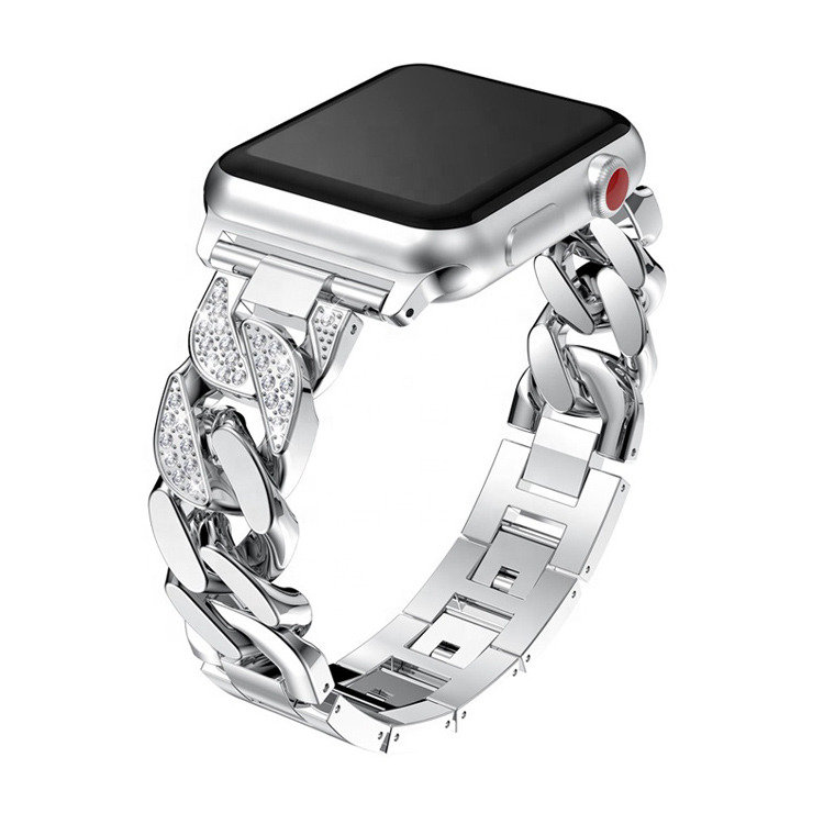 Stainless Steel Metal Watch Bands Luxury Diamond Bracelet Band 40mm For Apple Watch 44mm Chain Bracelet