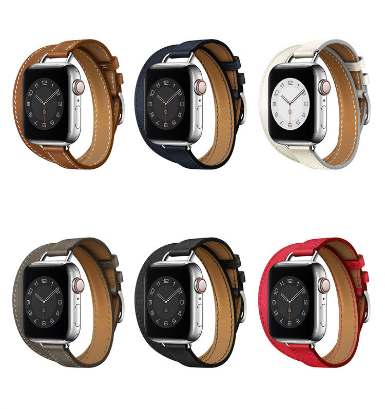 Leather Factory Customize Double Circle Leather Watch Strap Adjustable Straps For Apple I Watch Strap 38mm 40mm 42mm 44mm
